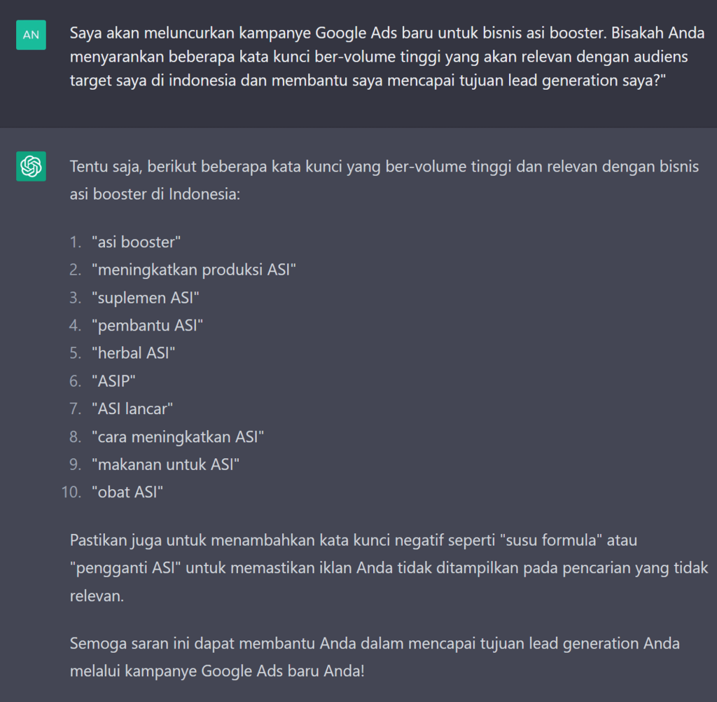⭐ Membuat Keyword Google Ads - CGPT PROMPT TEMPLATE